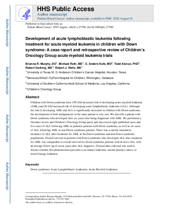 (PDF) Development of acute lymphoblastic leukemia following treatment ...
