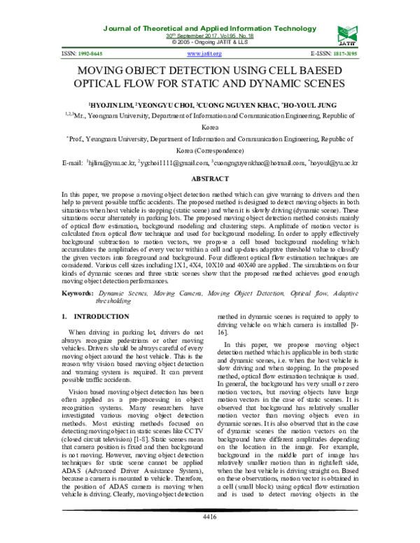 (PDF) Moving Object Detection Using Cell Baesed Optical Flow for Static and Dynamic Scenes ...