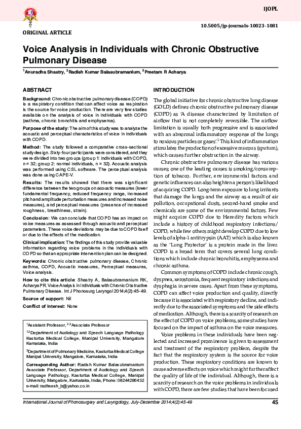 (PDF) Voice Analysis in Individuals with Chronic Obstructive Pulmonary ...
