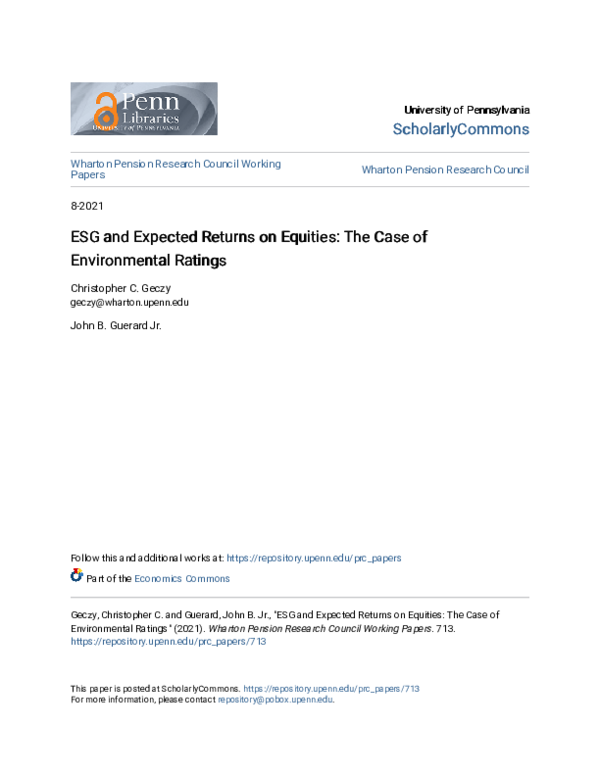 (PDF) ESG and Expected Returns on Equities: The Case of Environmental ...