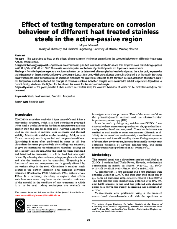 (PDF) Effect of testing temperature on corrosion behaviour of different ...