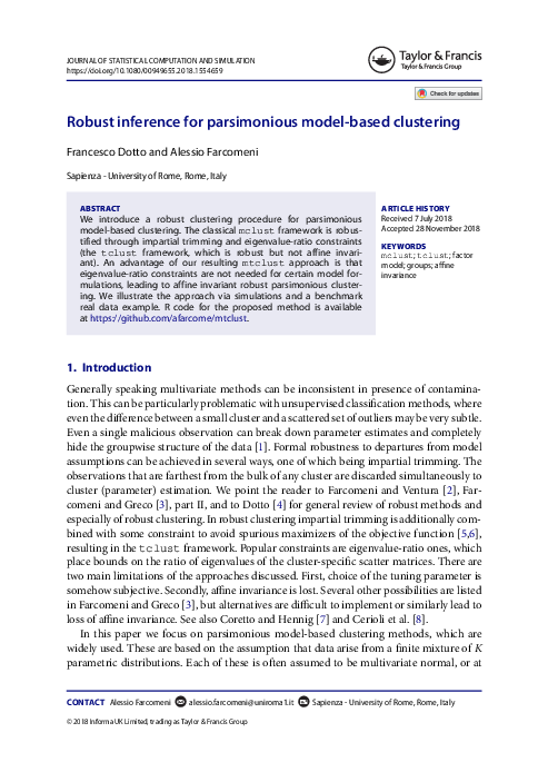 (PDF) Robust inference for parsimonious model-based clustering