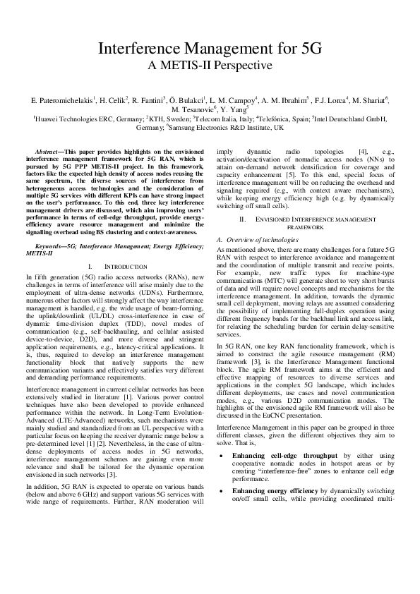 (PDF) Interference Management For 5G: A Metis-Ii Perspective