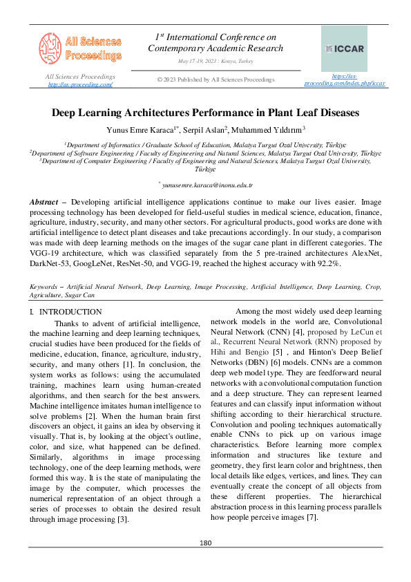 (PDF) Deep Learning Architectures Performance in Plant Leaf Diseases