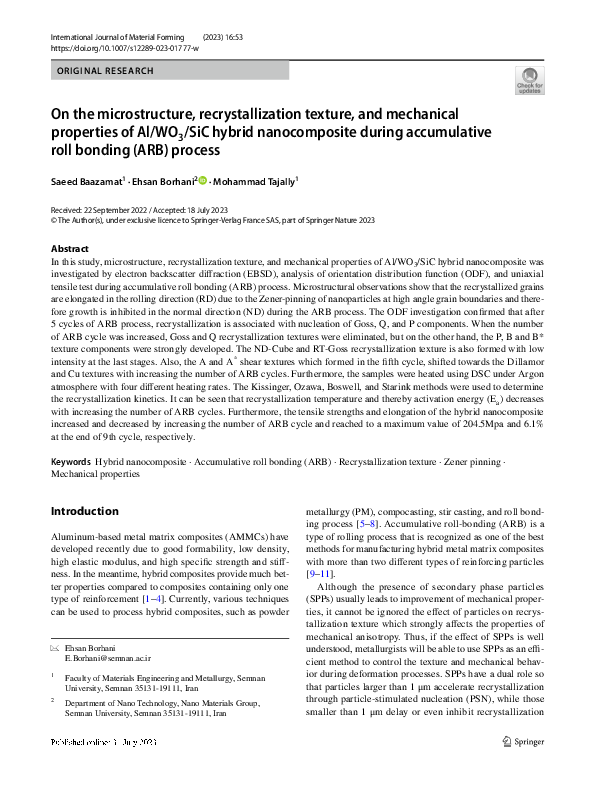 (PDF) On the microstructure, recrystallization texture, and mechanical properties of Al/WO 3 ...