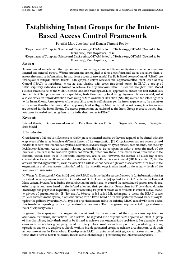 (PDF) Establishing Intent Groups for the Intent-Based Access Control Framework