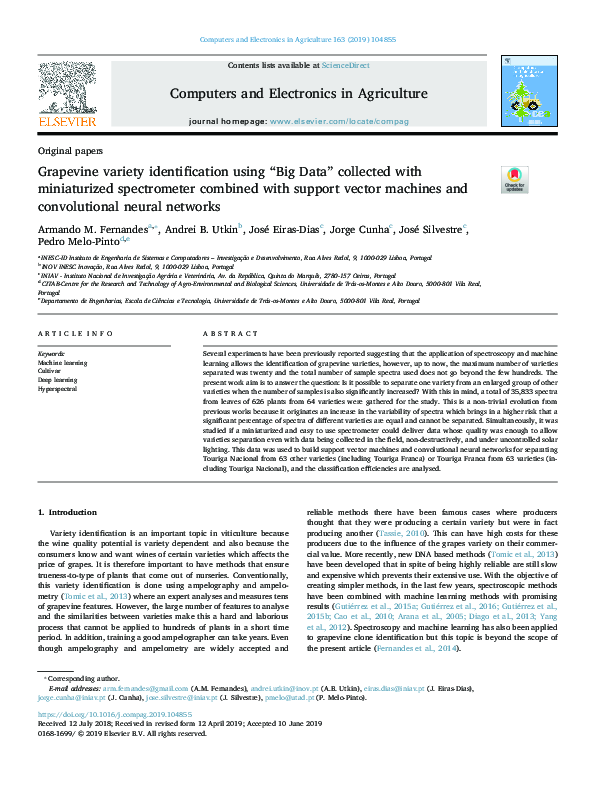 (PDF) Grapevine variety identification using “Big Data” collected with miniaturized spectrometer ...