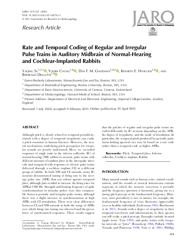 (PDF) Rate and Temporal Coding of Regular and Irregular Pulse Trains in ...