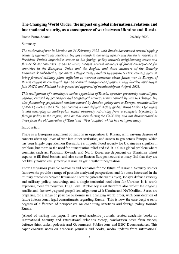 (PDF) The Changing World Order: the impact on global international ...