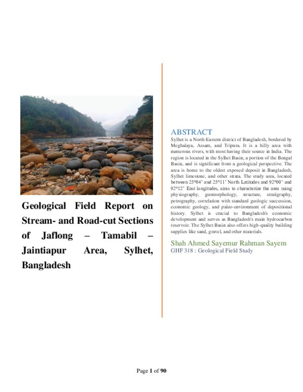 (PDF) Geological Field Report on Stream- and Road-cut Sections of ...