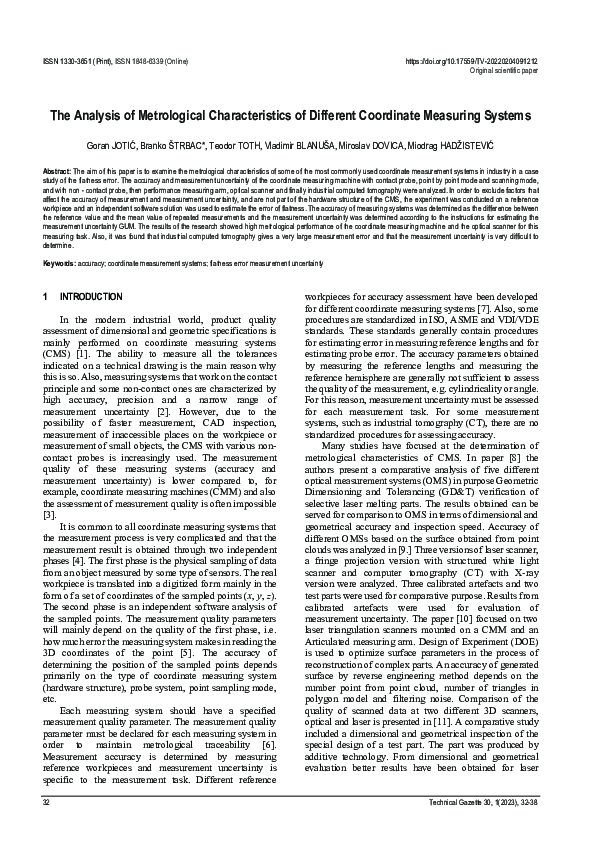 (PDF) The Analysis of Metrological Characteristics of Different Coordinate Measuring Systems
