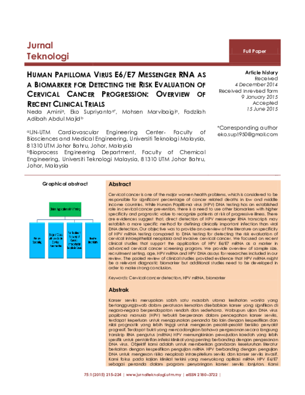 (PDF) Human Papilloma Virus E6/E7 Messenger Rna as a Biomarker for ...
