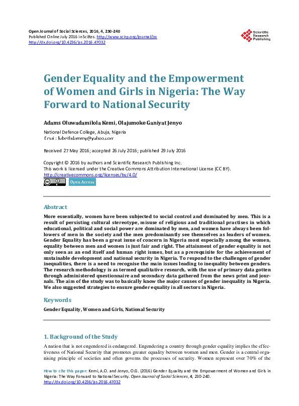 (PDF) Gender Equality and the Empowerment of Women and Girls in Nigeria ...