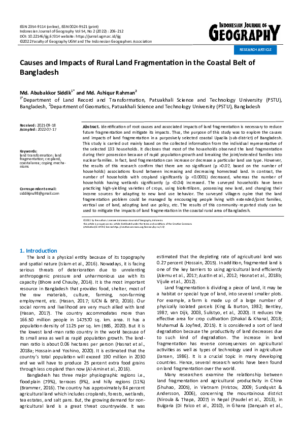 (PDF) Causes and Impacts of Rural Land Fragmentation in the Coastal ...