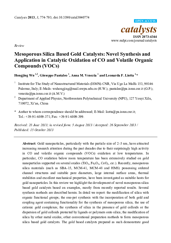 (PDF) Mesoporous Silica Based Gold Catalysts: Novel Synthesis and ...