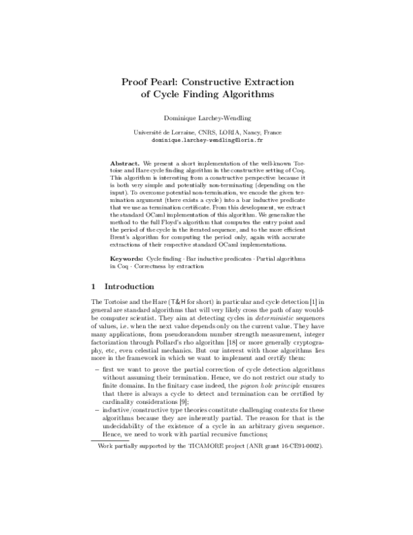 (PDF) Proof Pearl: Constructive Extraction of Cycle Finding Algorithms