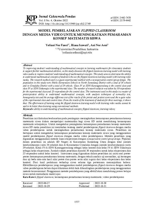 Pdf Model Pembelajaran Flipped Classroom Dengan Media Video Untuk