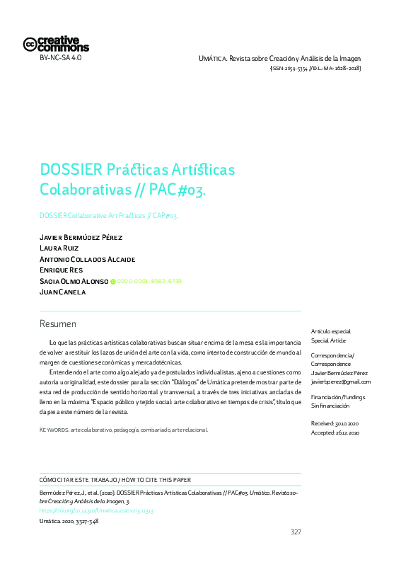 (PDF) DOSSIER: Prácticas Artísticas Colaborativas // PAC#03