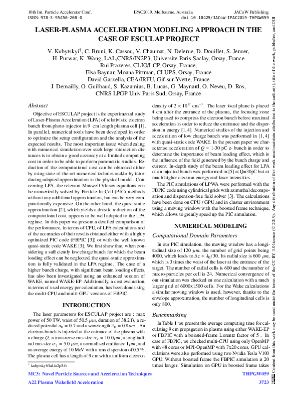 (PDF) Laser-Plasma Acceleration Modeling Approach in the Case of ESCULAP Project | Harsh Purwar ...