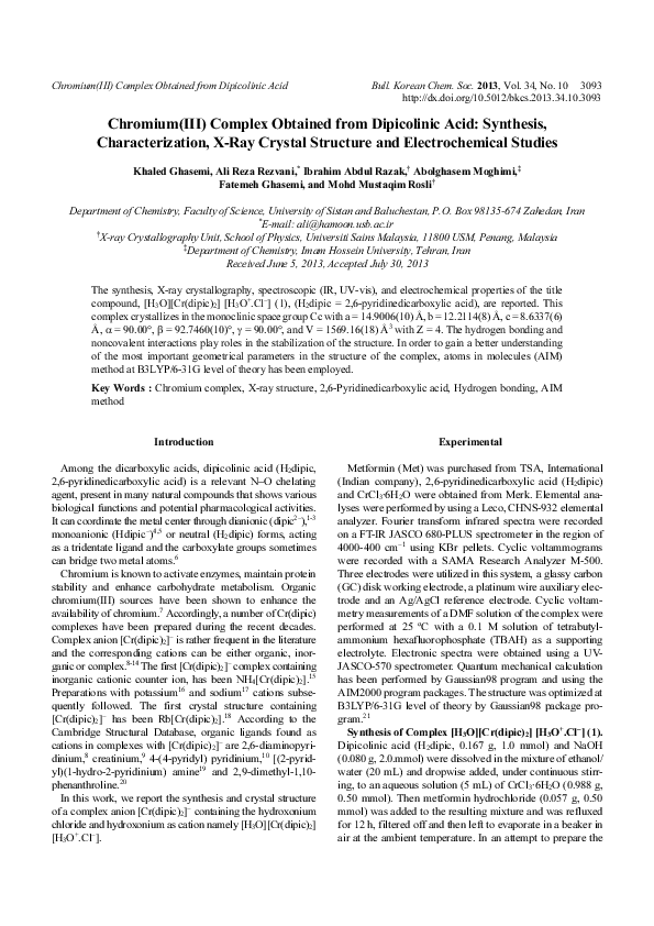 (PDF) Chromium(III) Complex Obtained from Dipicolinic Acid: Synthesis, Characterization, X-Ray ...