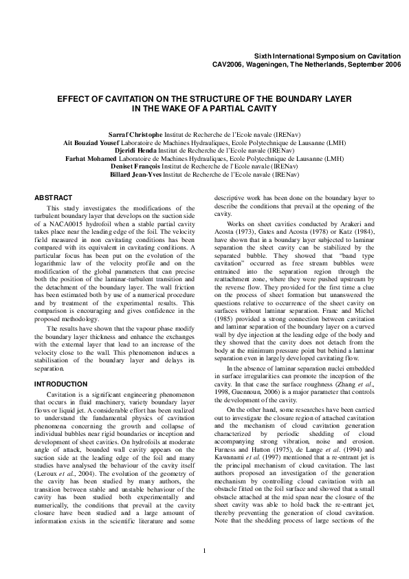 (PDF) Effect of cavitation on the structure of the boundary layer in ...