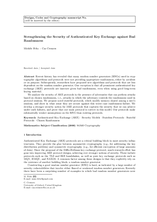 (PDF) Strengthening the security of authenticated key exchange against bad randomness