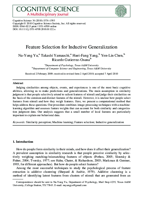 Pdf Feature Selection For Inductive Generalization Anthony Chen