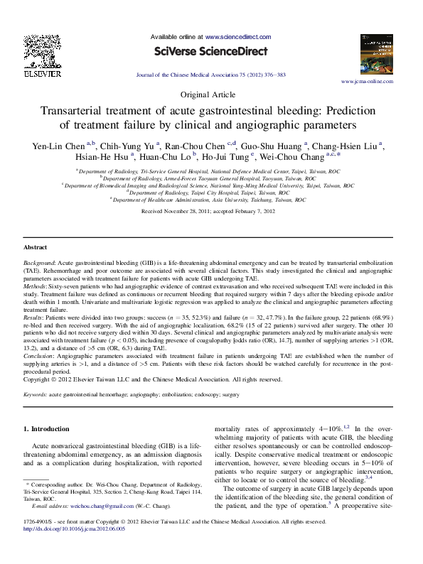 (PDF) Transarterial treatment of acute gastrointestinal bleeding ...