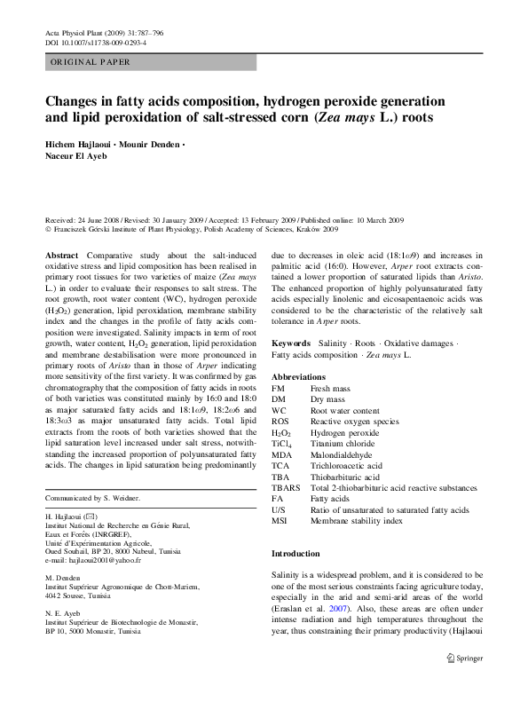 (PDF) Changes in fatty acids composition, hydrogen peroxide generation ...