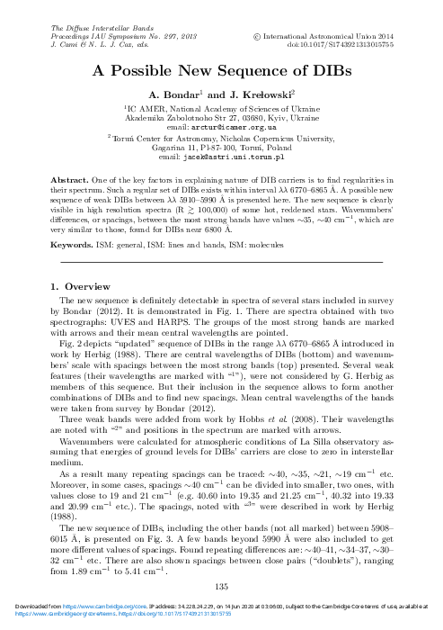 (PDF) A Possible New Sequence of DIBs