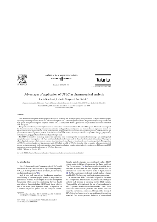 (PDF) Advantages of application of UPLC in pharmaceutical analysis