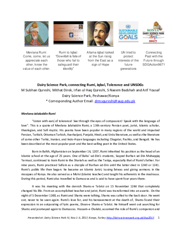 (PDF) DSP connecting Rumi, Iqbal, Tolerance and SDGs