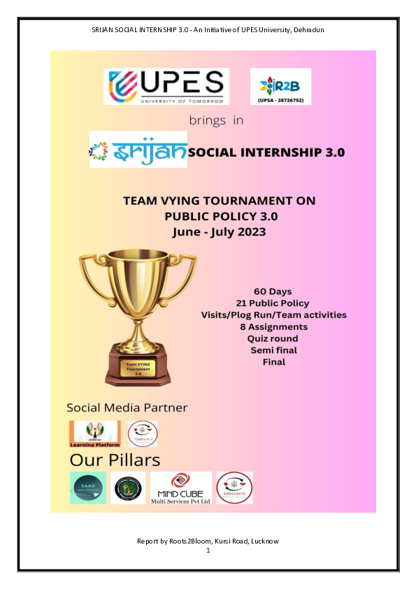 (PDF) SRIJAN SOCIAL INTERNSHIP REPORT by Roots2Bloom