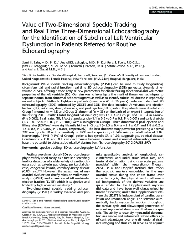 (PDF) Value of Two-Dimensional Speckle Tracking and Real Time Three-Dimensional Echocardiography ...