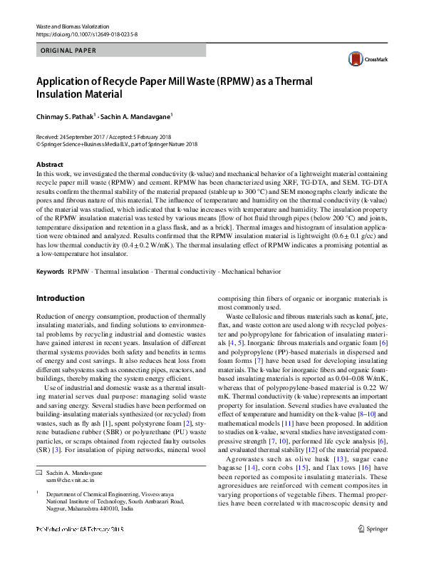 (PDF) Application of Recycle Paper Mill Waste (RPMW) as a Thermal ...