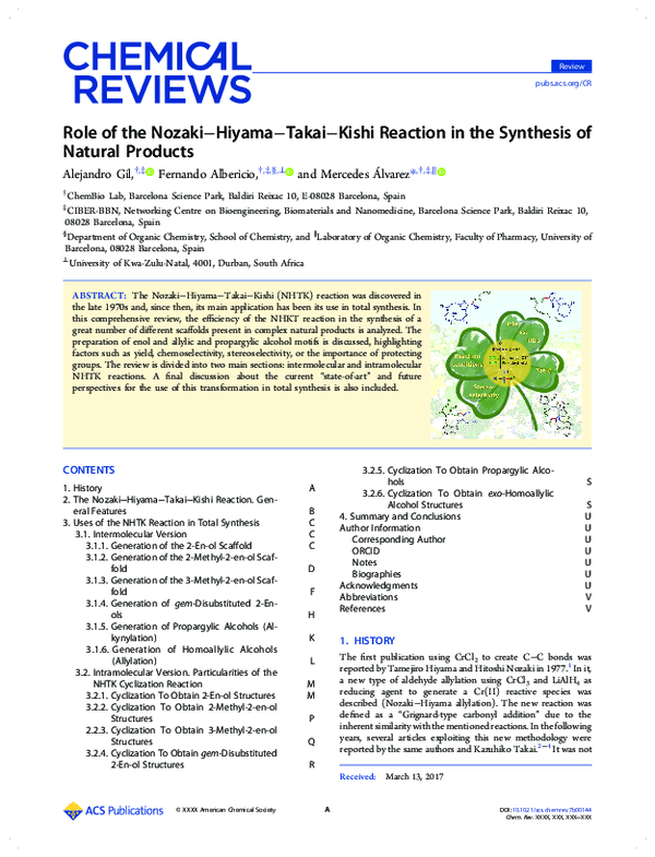 (PDF) Role of the Nozaki-Hiyama-Takai-Kishi Reaction in the Synthesis ...