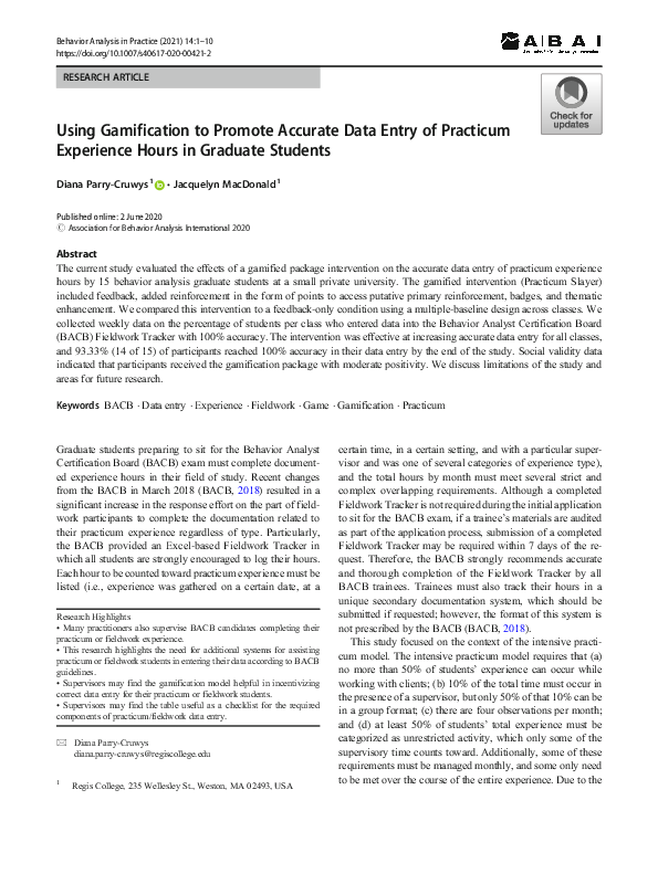 (PDF) Using Gamification to Promote Accurate Data Entry of Practicum ...