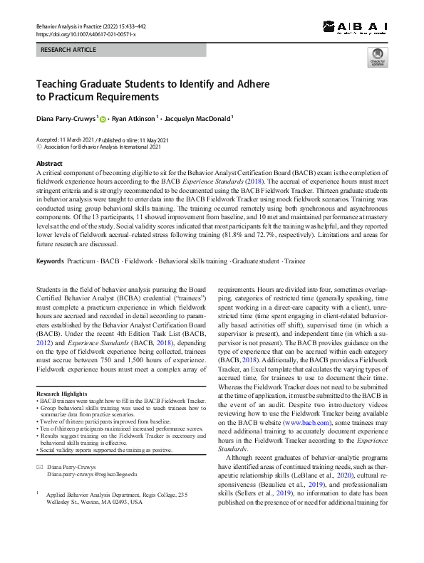 (PDF) Teaching Graduate Students to Identify and Adhere to Practicum ...