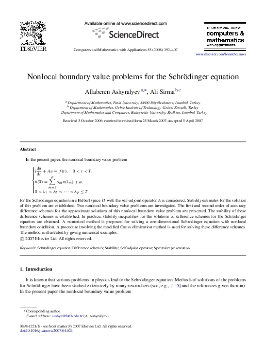 (PDF) Nonlocal boundary value problems for the Schrödinger equation