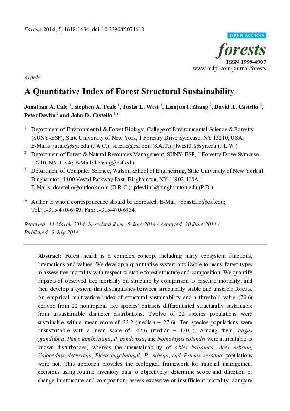 (PDF) Article A Quantitative Index of Forest Structural Sustainability