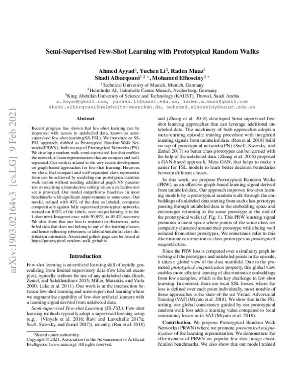 Pdf Semi Supervised Few Shot Learning With Prototypical Random Walks