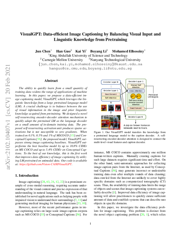 Pdf Visualgpt Data Efficient Image Captioning By Balancing Visual Input And Linguistic