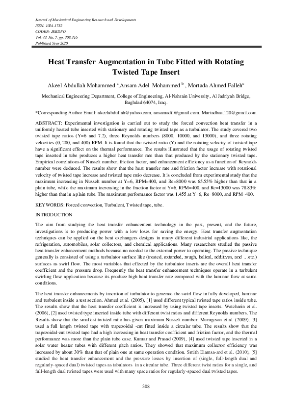 (PDF) Heat Transfer Augmentation in Tube Fitted with Rotating Twisted ...