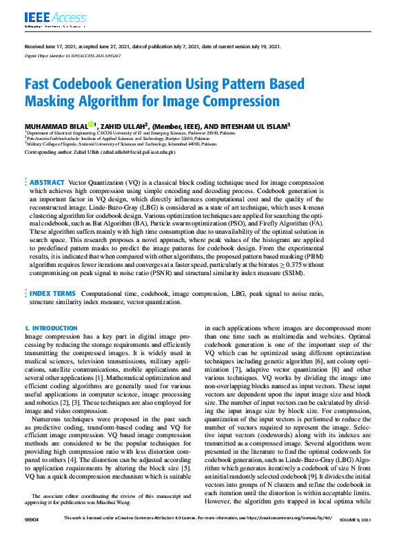 (PDF) Fast Codebook Generation Using Pattern Based Masking Algorithm for Image Compression