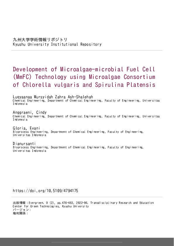(PDF) Development of Microalgae-microbial Fuel Cell (MmFC) Technology ...