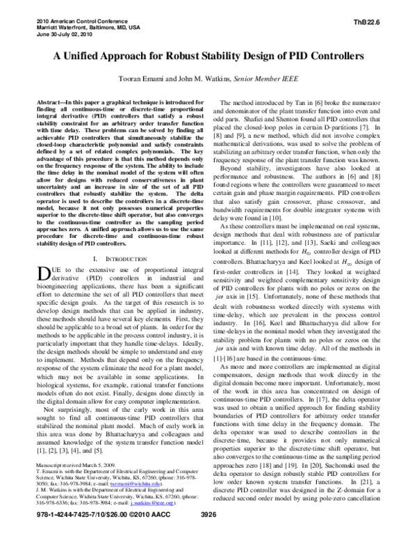 (PDF) A unified approach for robust stability design of PID controllers