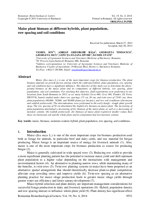 (PDF) Maize plant biomass at different hybrids, plant populations, row ...