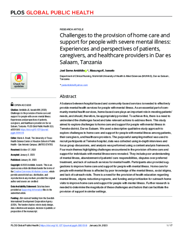 (PDF) Challenges to the provision of home care and support for people ...