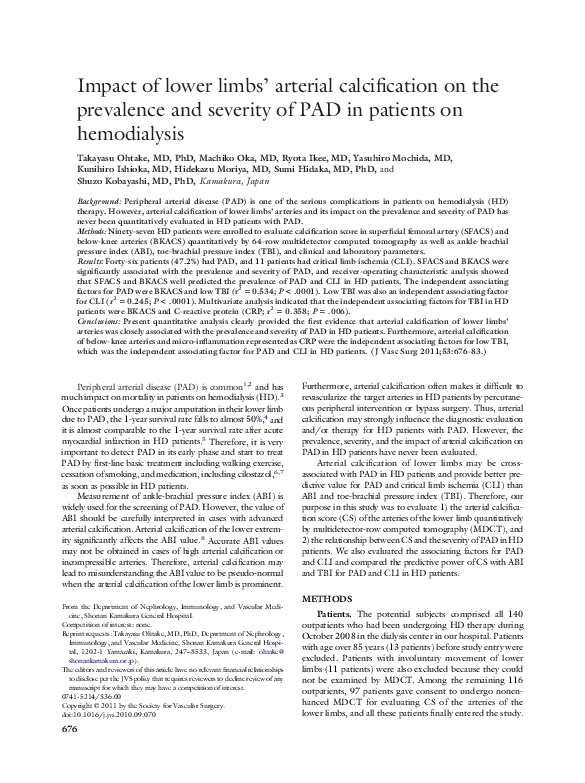 (PDF) Impact of lower limbs' arterial calcification on the prevalence ...