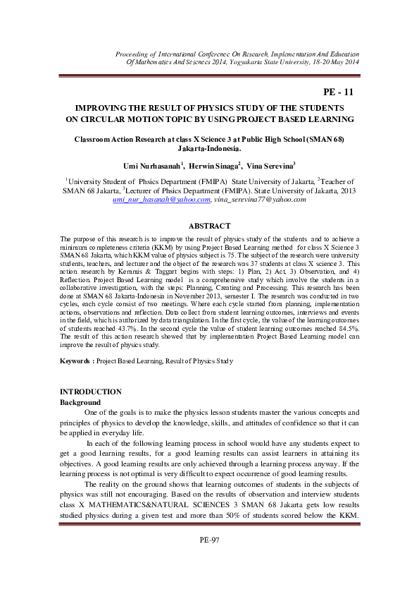 (PDF) Improving the Result of Physics Study of the Students on Circular Motion Topic by Using ...